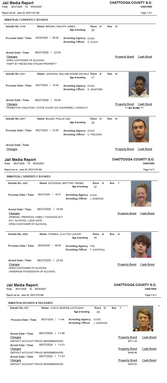 Arrest Report – Sunday – June 28, 2020 | AM 1180 Radio