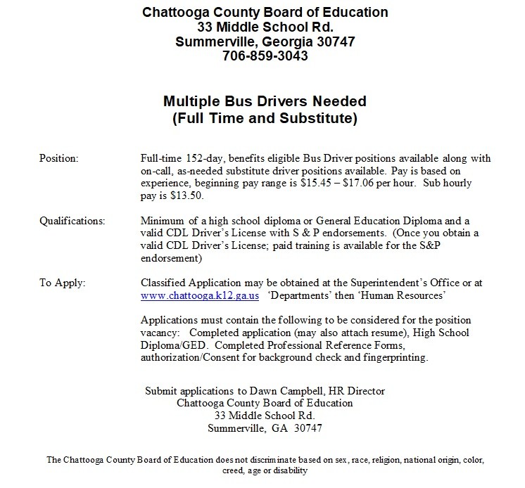 Chattooga School System Needs Bus Drivers | AM 1180 Radio