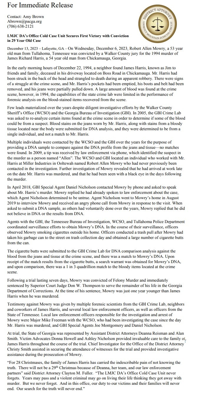 District Attorney Releases Statement On Mowry Murder Conviction | AM ...