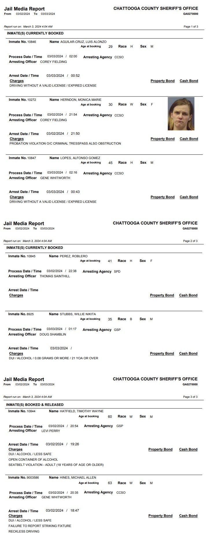 Arrest Report – Sunday – March 3, 2024 | AM 1180 Radio